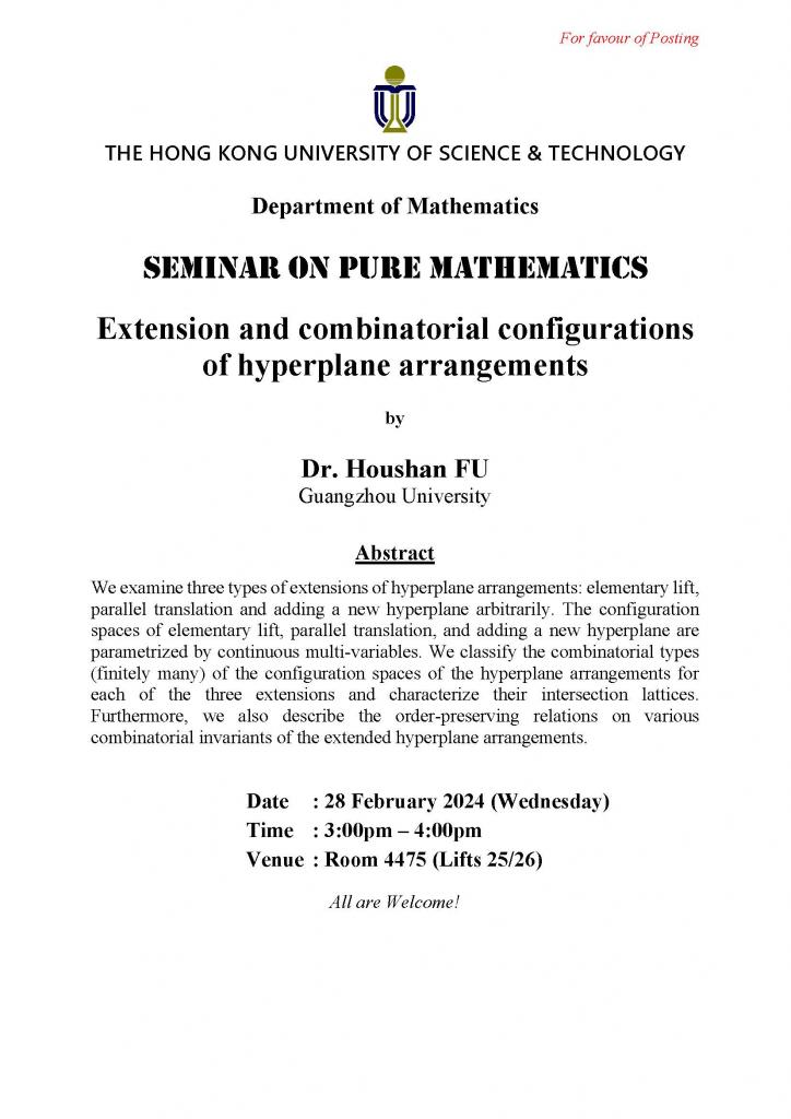Department of Mathematics - Seminar on Pure Mathematics - Extension and combinatorial ...